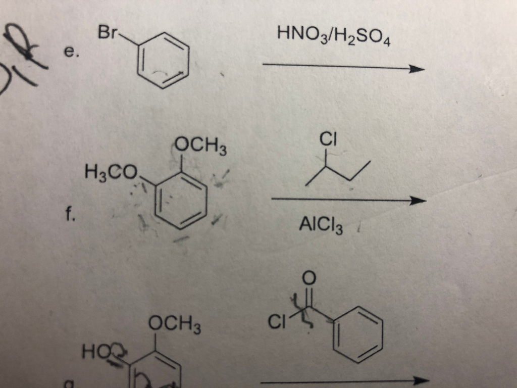 Solved Br HNO3/H2SO4 e . OCH3 H3CO AICI: OCH3 | Chegg.com