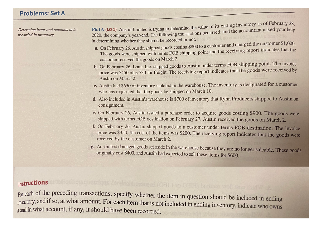 Solved Problems: Set A Determine items and amounts to be | Chegg.com