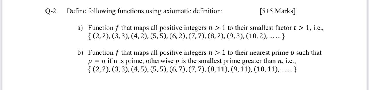 Solved -2. Define following functions using axiomatic | Chegg.com