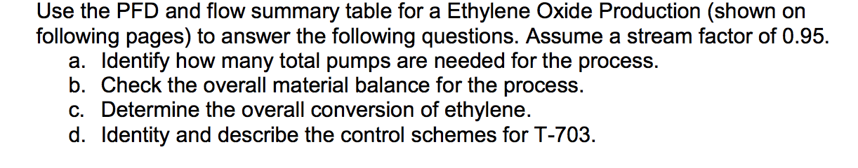 Solved Use the PFD and flow summary table for a Ethylene | Chegg.com