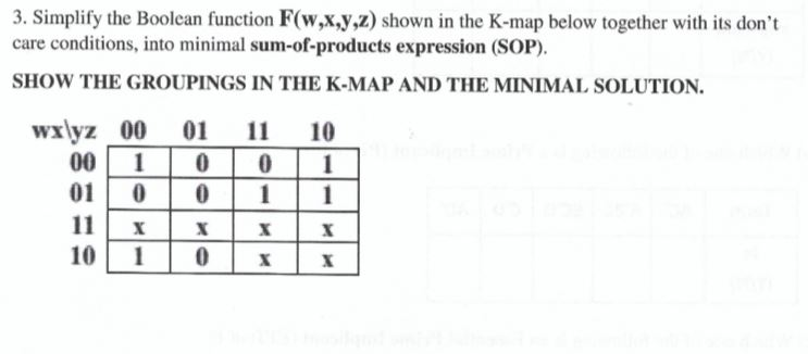 Solved 3. Simplify the Boolean function F(w,x,y,z) shown in | Chegg.com