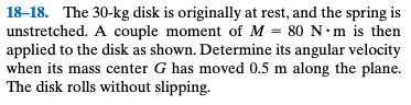 Solved 18-18. The 30-kg disk is originally at rest, and the | Chegg.com