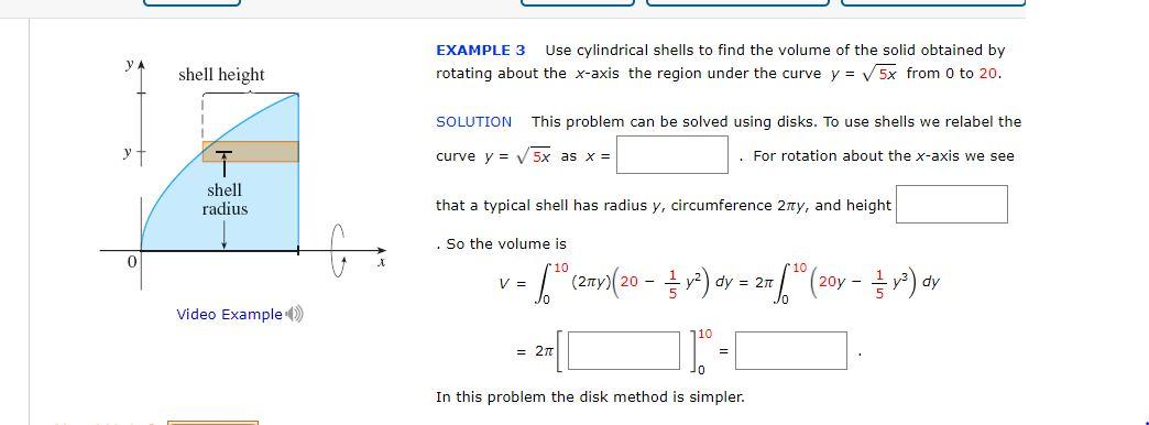 Solved YA shell height EXAMPLE 3 Use cylindrical shells to | Chegg.com