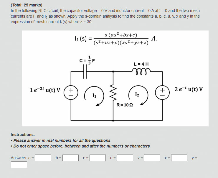 Solved 25 ﻿marks=0V ﻿and inductor current =0A at t=0 ﻿and | Chegg.com