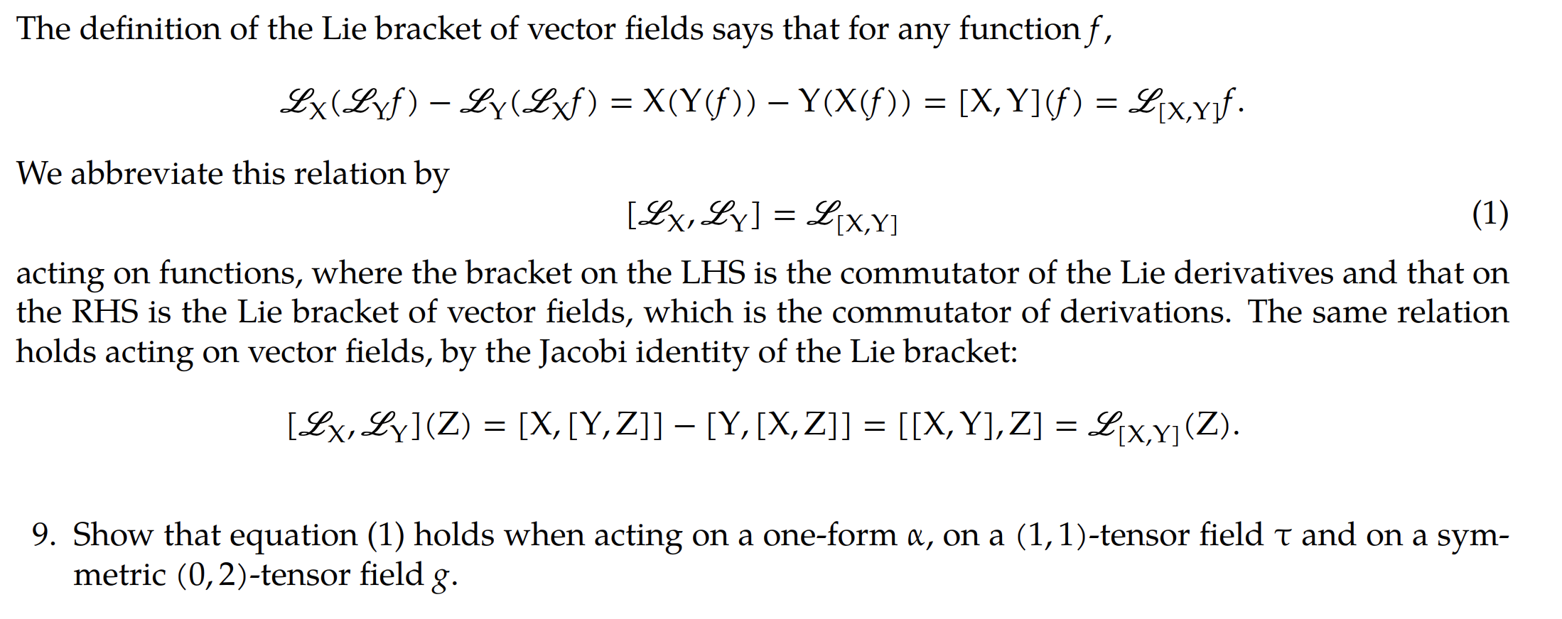 The definition of the Lie bracket of vector fields | Chegg.com