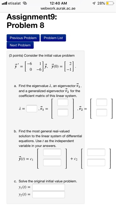 Solved ll etisalat 12:40 AM webwork.aurak.ac.ae Assignment9: | Chegg.com