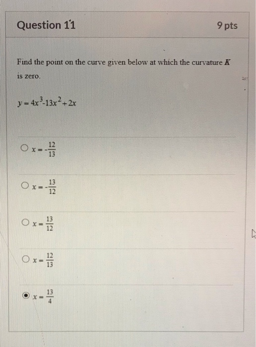 Solved Question 11 9pts Find the point on the curve given | Chegg.com