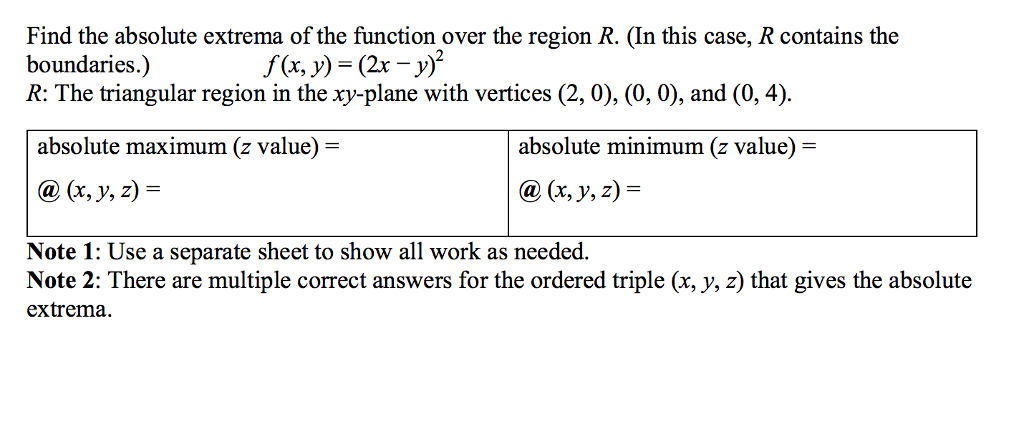 Solved Find the absolute extrema of the function over the | Chegg.com