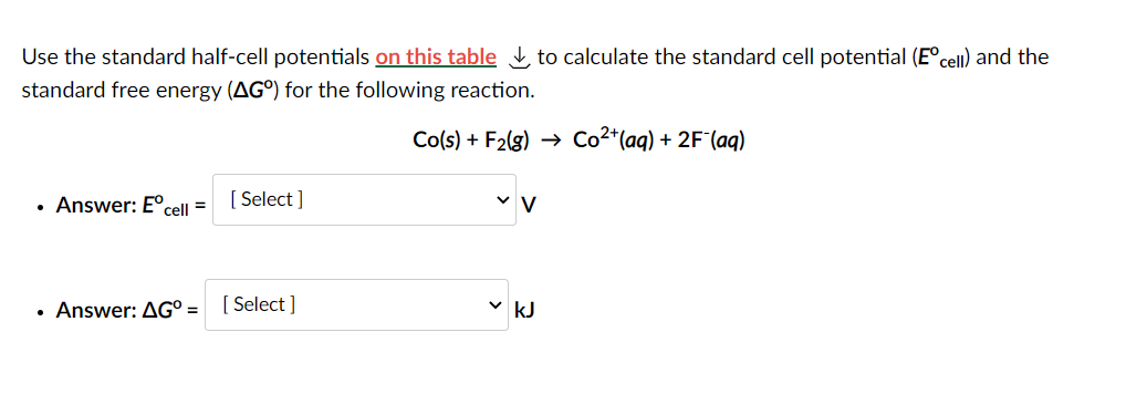 Solved Use the standard half-cell potentials on this table | Chegg.com