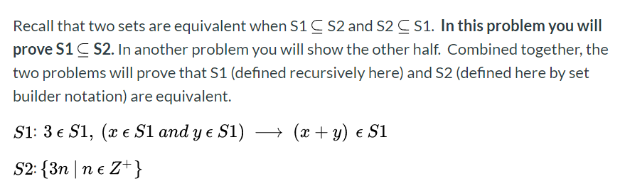Solved Recall that two sets are equivalent when S1 S2 and 52 | Chegg.com