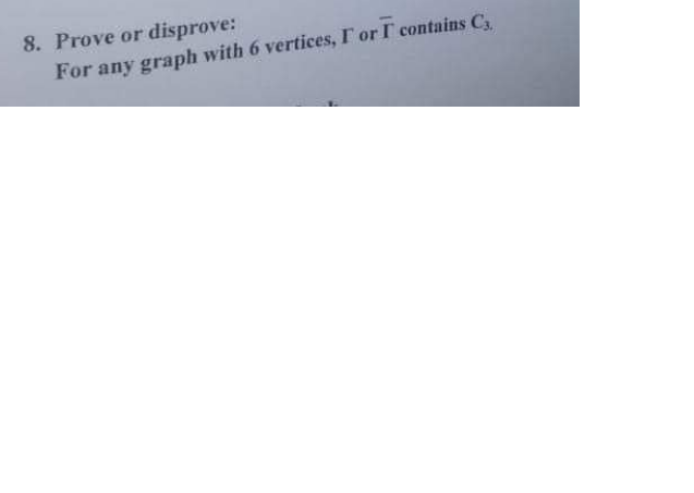 Solved 8. Prove or disprove: For any graph with 6 vertices, | Chegg.com