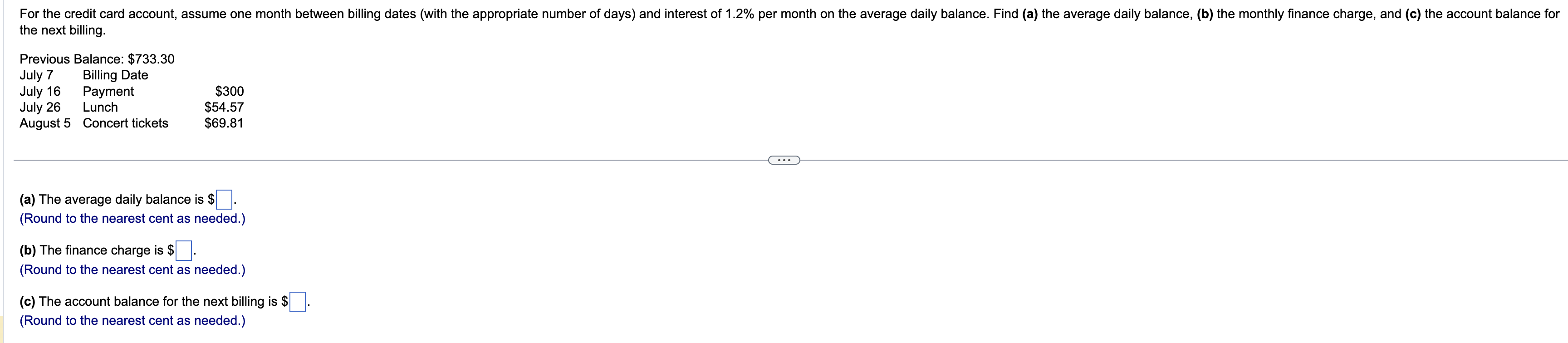 Solved the next billing.\table[[Previous,Balance: | Chegg.com