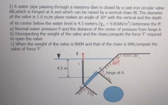 Solved 1) A water pipe passing through a masonry dam is | Chegg.com
