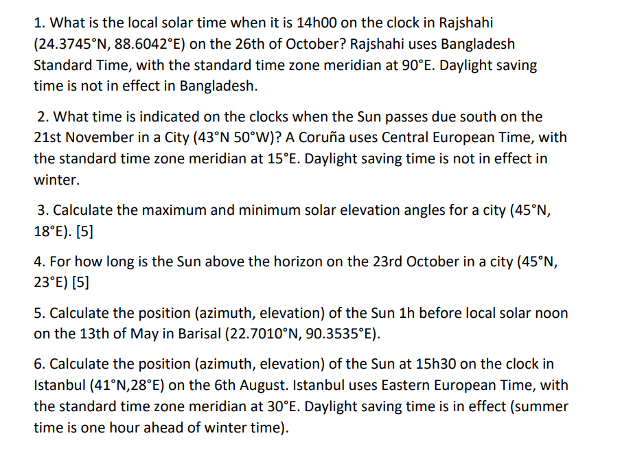 Solved 1 What Is The Local Solar Time When It Is 14h00 On Chegg
