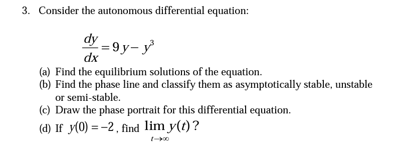 Solved 3. Consider the autonomous differential equation: dy | Chegg.com