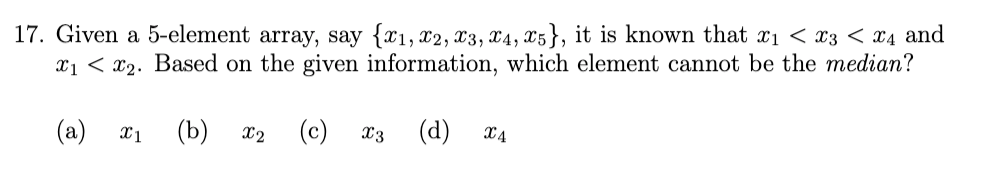 Solved 17. Given a 5-element array, say {x1,x2,x3,x4,x5}, it | Chegg.com