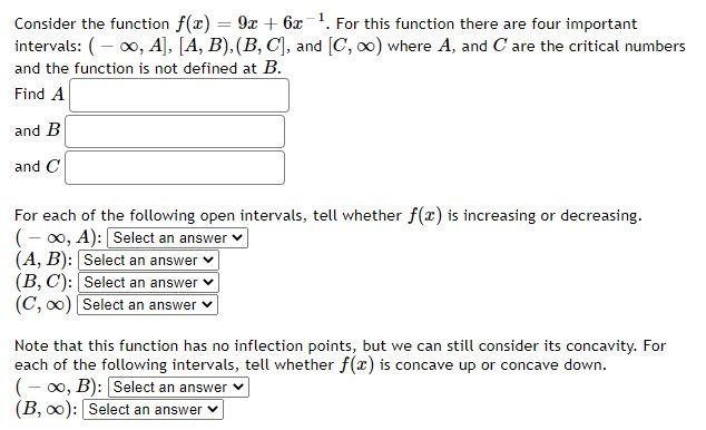 Solved Consider the function f(x)=9x+6x−1. For this function | Chegg.com