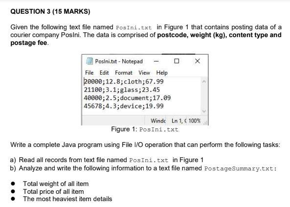 Solved ION 3 15 MARKS Given The Following Text File Chegg