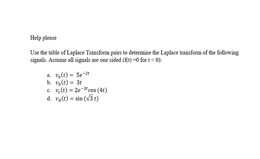 Solved Help please Use the table of Laplace Transform pairs | Chegg.com