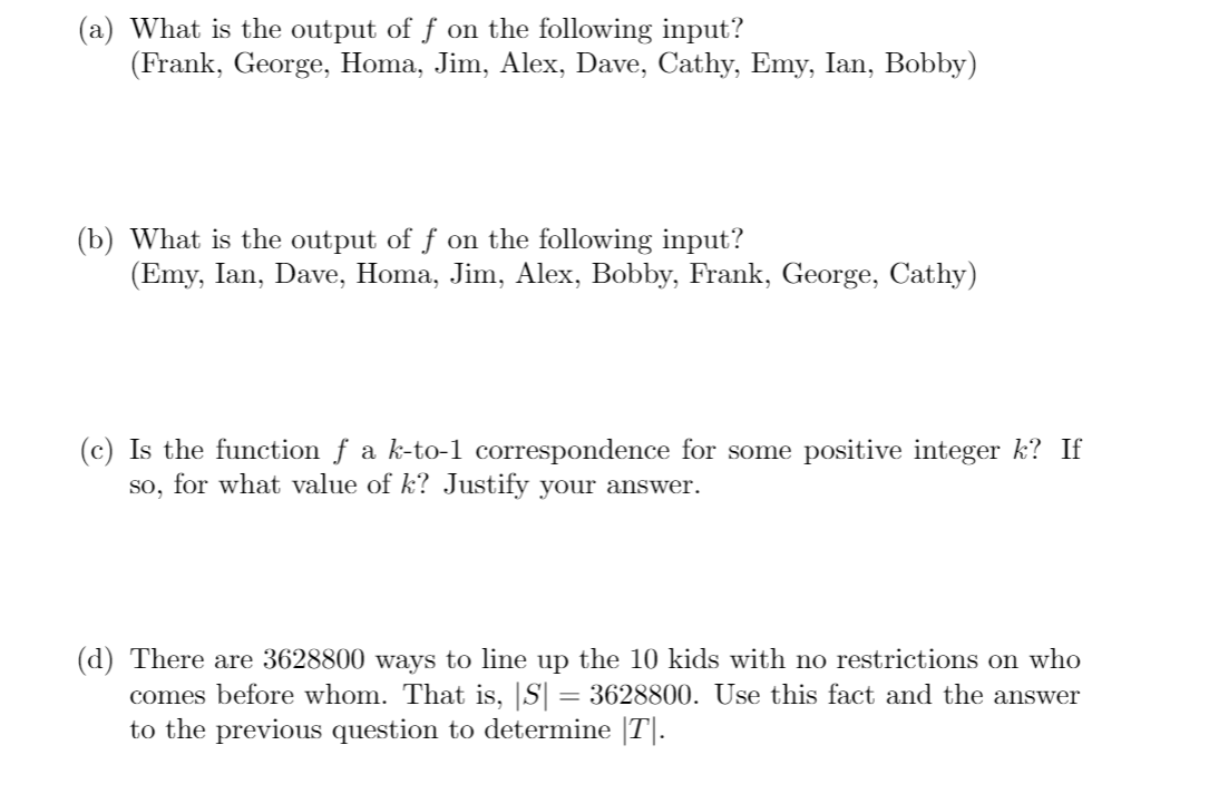 Solved PROBLEM 2 Ten kids line up for recess. The names of | Chegg.com