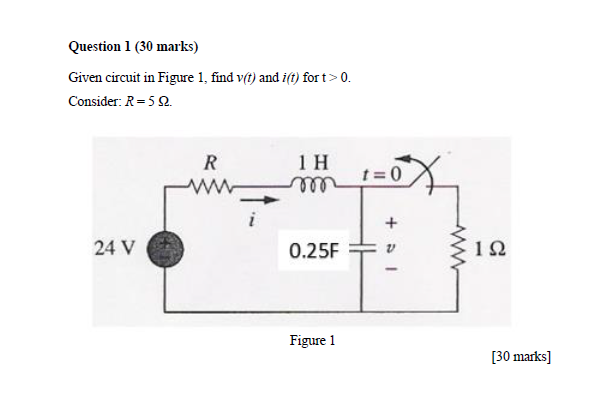 Solved Given circuit in Figure 1, find v(t) and i(t) for | Chegg.com
