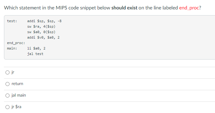 Solved Which statement in the MIPS code snippet below is | Chegg.com