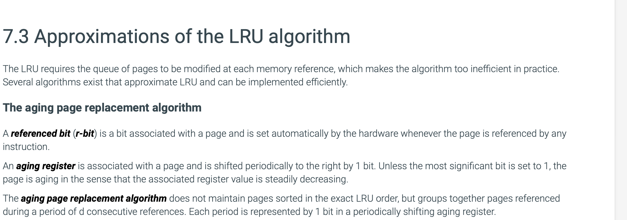 7.3 Approximations of the LRU algorithm The LRU | Chegg.com