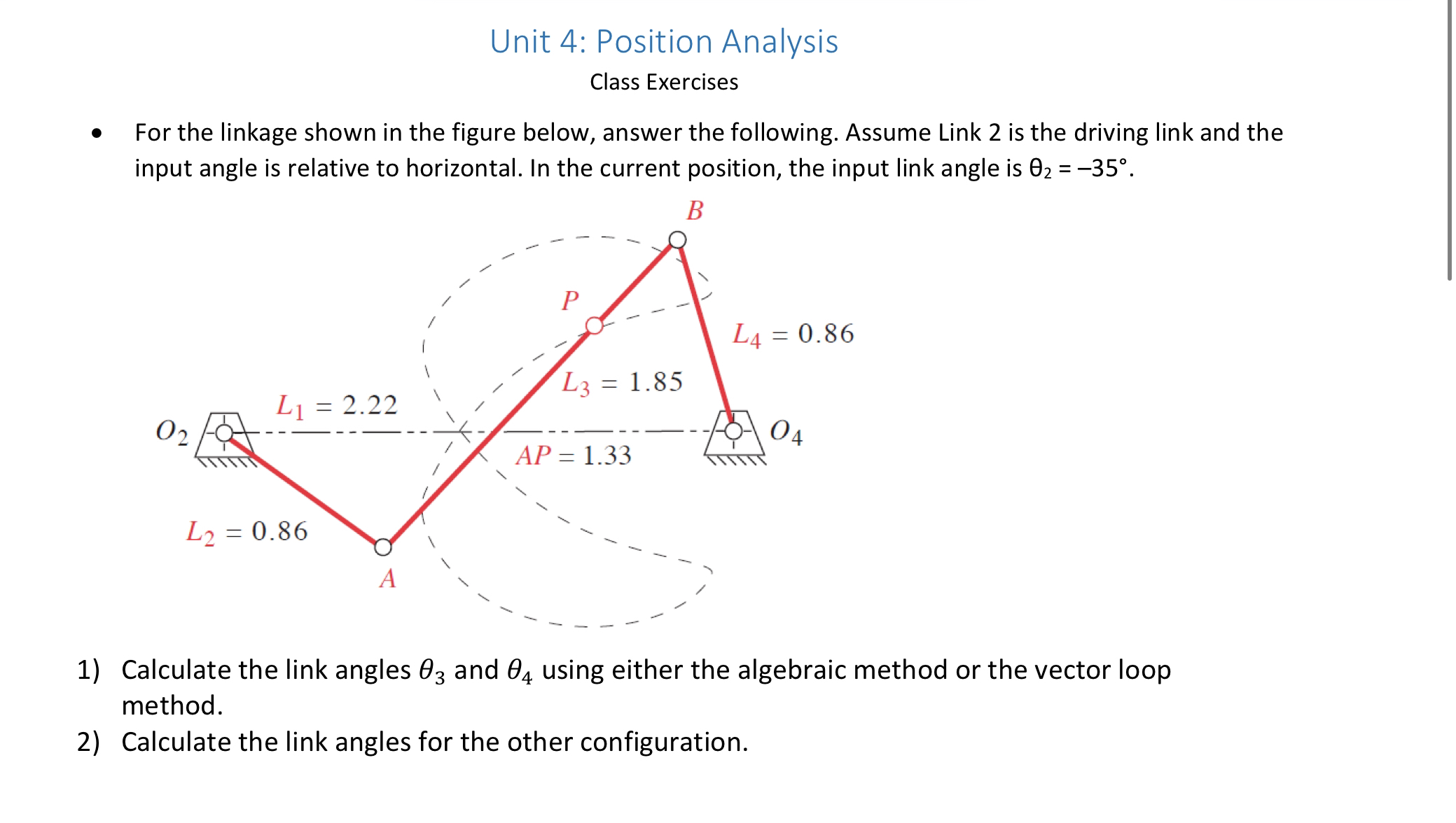 Solved Unit 4: Position Analysis Class Exercises - For the | Chegg.com