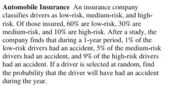 Solved Automobile Insurance An insurance company classifies | Chegg.com