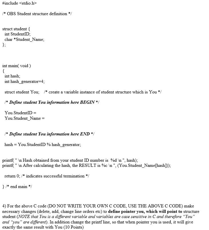 Solved #include * OBS Student structure definition */ | Chegg.com