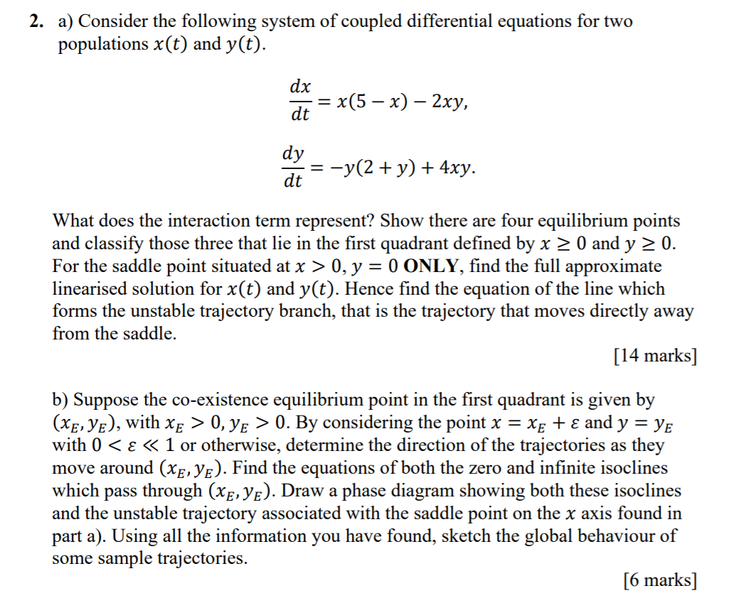 2. a) Consider the following system of coupled | Chegg.com