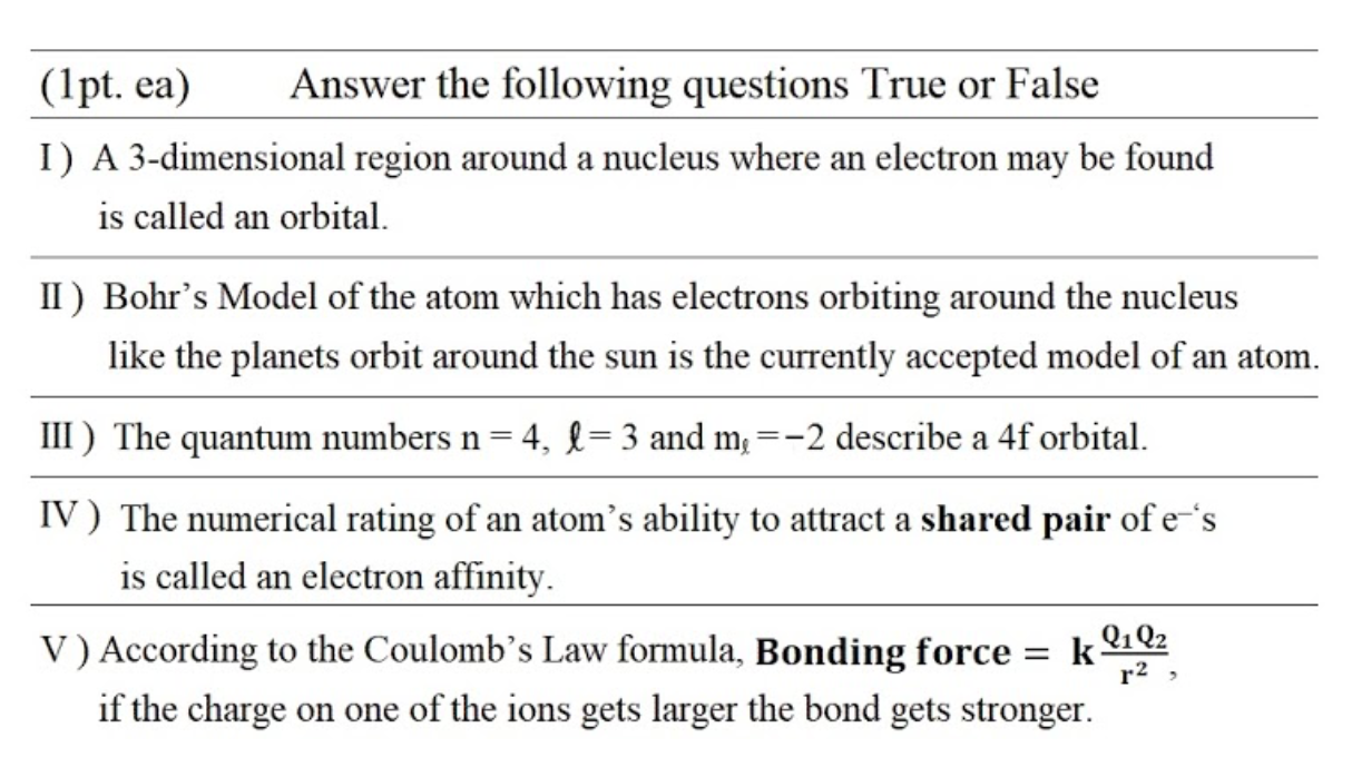 Solved (1pt. ea) Answer the following questions True or | Chegg.com