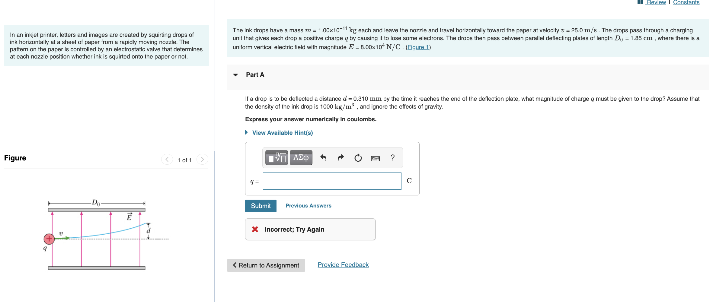 Solved If a drop is to be deflected a distance d=0.310 mm by | Chegg.com