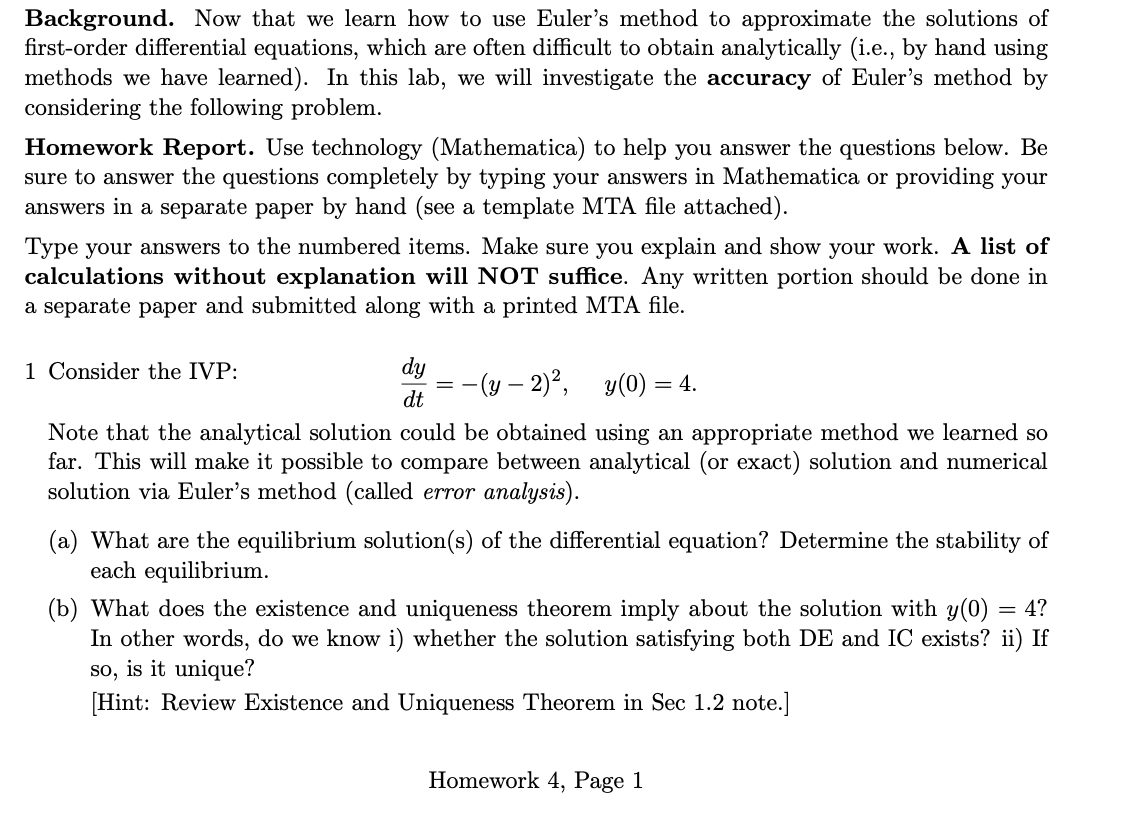 Solved Background. Now that we learn how to use Euler's | Chegg.com
