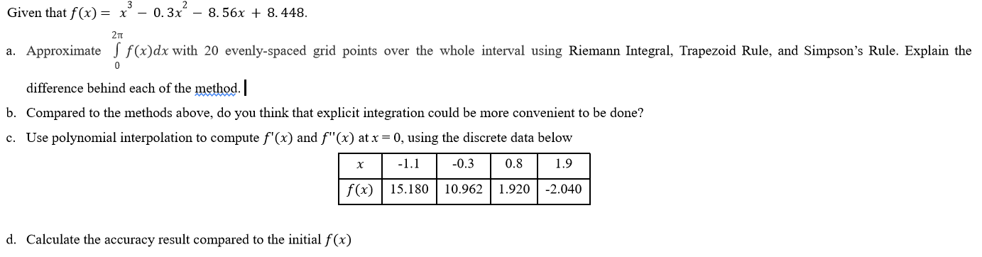 Solved Given that fx= x3-0.3x2-8.56x+8.448 Approximate | Chegg.com