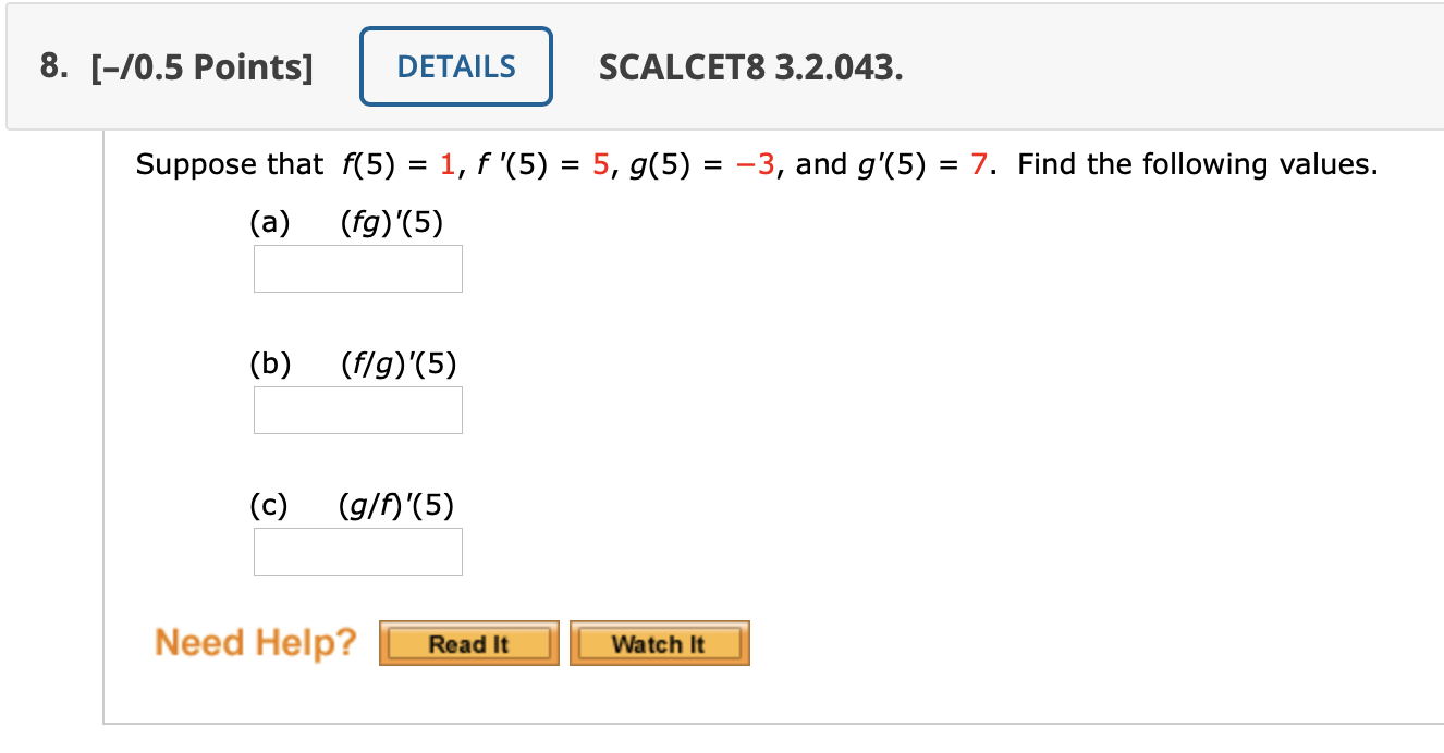 Solved 8. [-70.5 Points] DETAILS SCALCET8 3.2.043. Suppose | Chegg.com