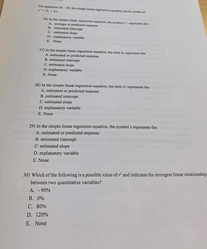Solved For questions 26-29, the simple linear regression | Chegg.com