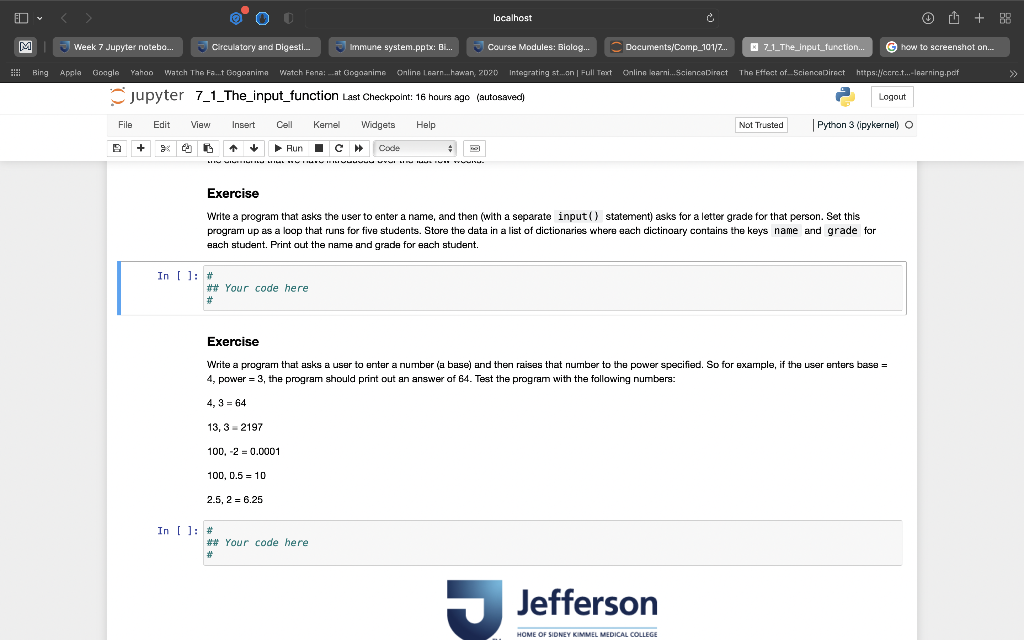Solved Hii localhost Ć U + 8 Week 7 Jupyter notebo... 7 | Chegg.com