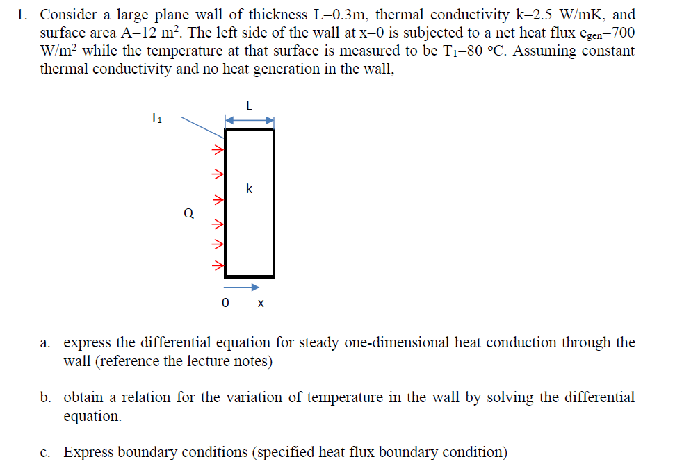 Solved 1. Consider a large plane wall of thickness L=0.3m, | Chegg.com