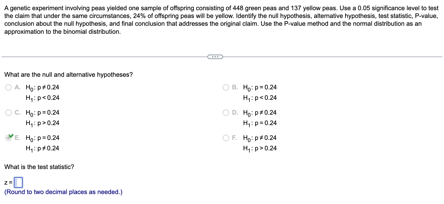 Solved A genetic experiment involving peas yielded one | Chegg.com