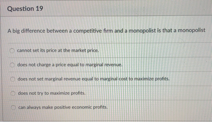 Solved Question 18 To maximize profits, a monopolist chooses | Chegg.com