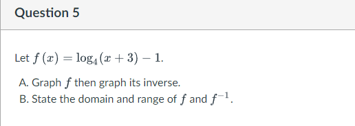 Solved Let f(x)=log4(x+3)−1. A. Graph f then graph its | Chegg.com