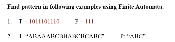 Solved Find pattern in following examples using Finite | Chegg.com