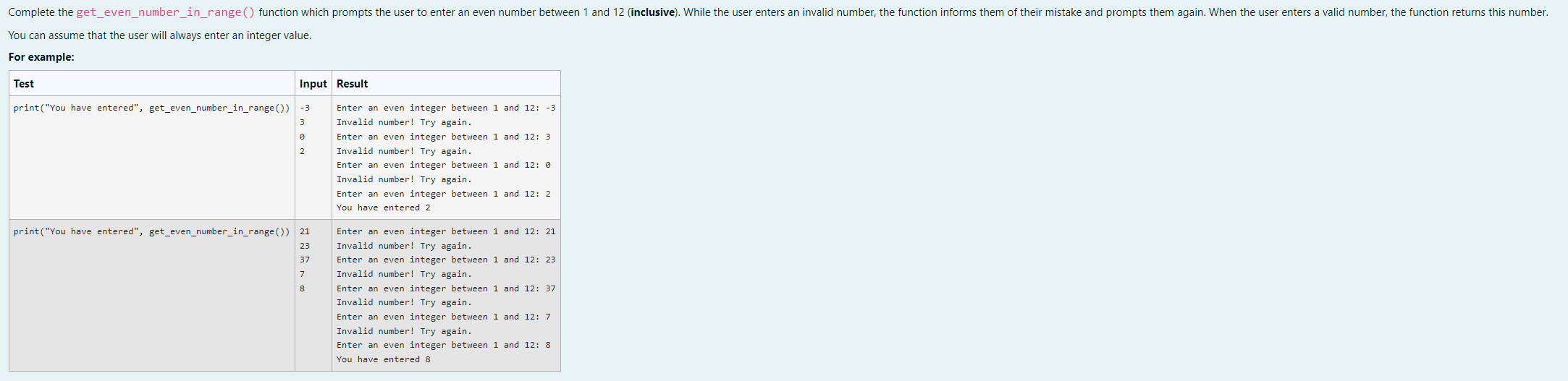 Solved Complete the get_even_number_in_range() function | Chegg.com