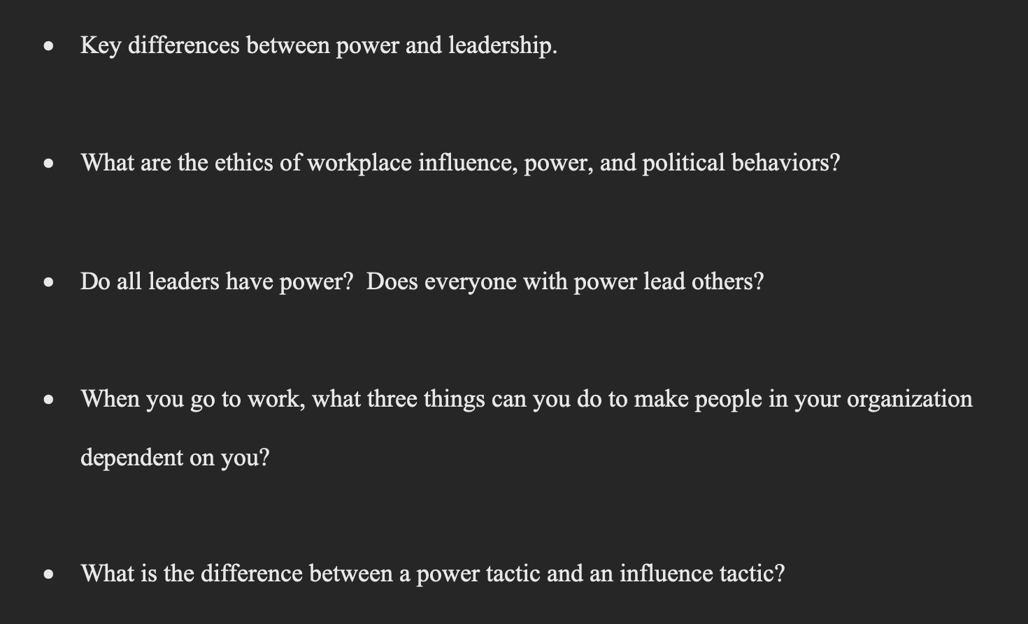 Solved 0 Key differences between power and leadership. What | Chegg.com