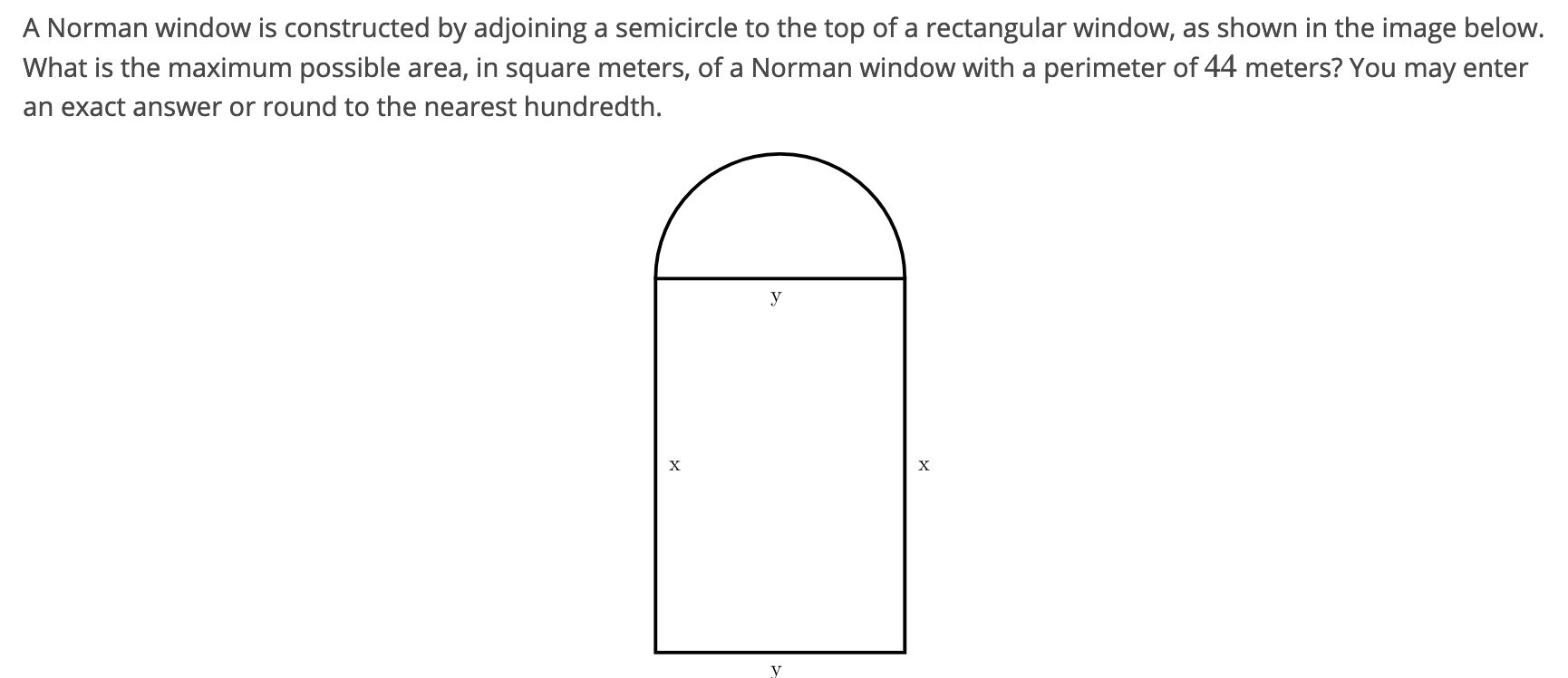 Solved A Norman window is constructed by adjoining a | Chegg.com