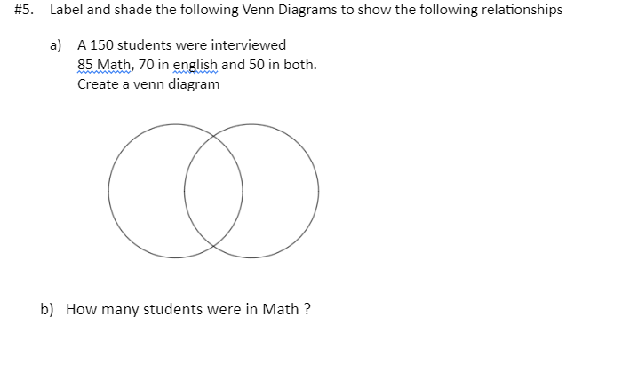 Solved 5. Label and shade the following Venn Diagrams to | Chegg.com