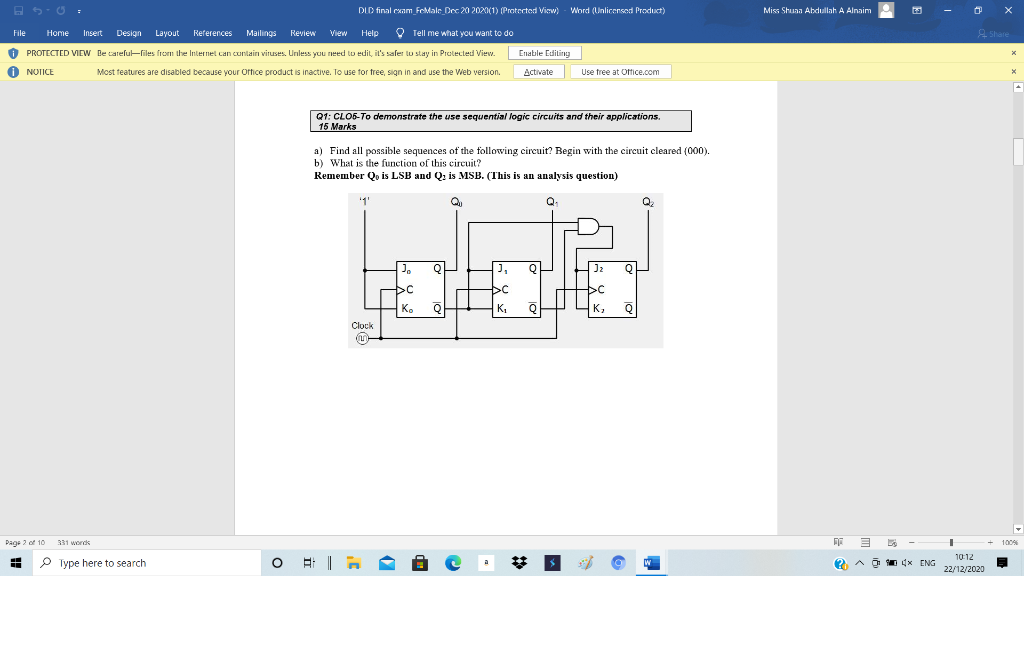Solved DLD final cxam_fchale_Dec 20 2020(1) (Protected View) | Chegg.com