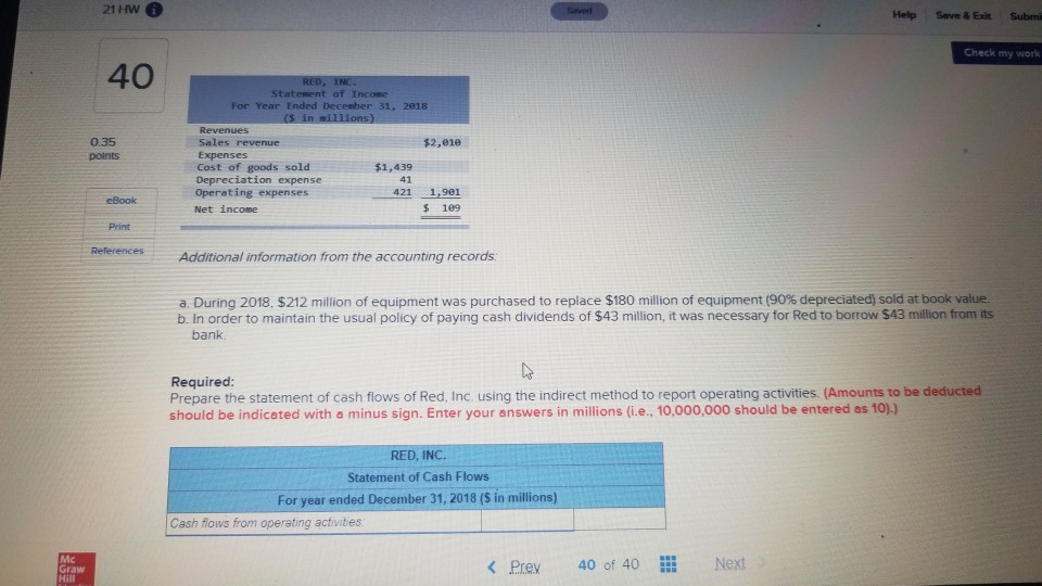 Solved 21HW Help Save &Exit Submi Check my work 40 | Chegg.com