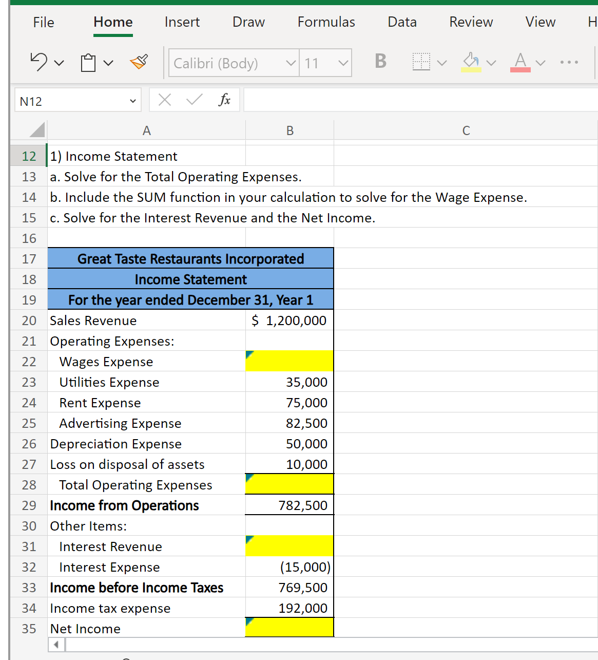 Solved File Home Insert Draw Formulas Data Review View Help | Chegg.com